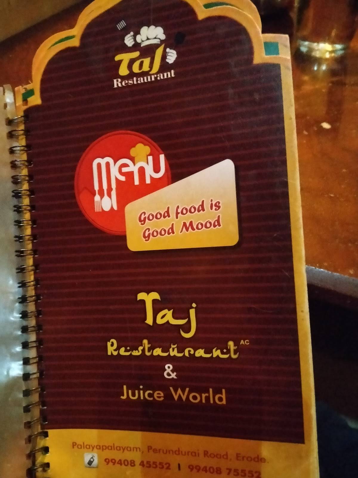 Menu at Taj restaurant, Erode