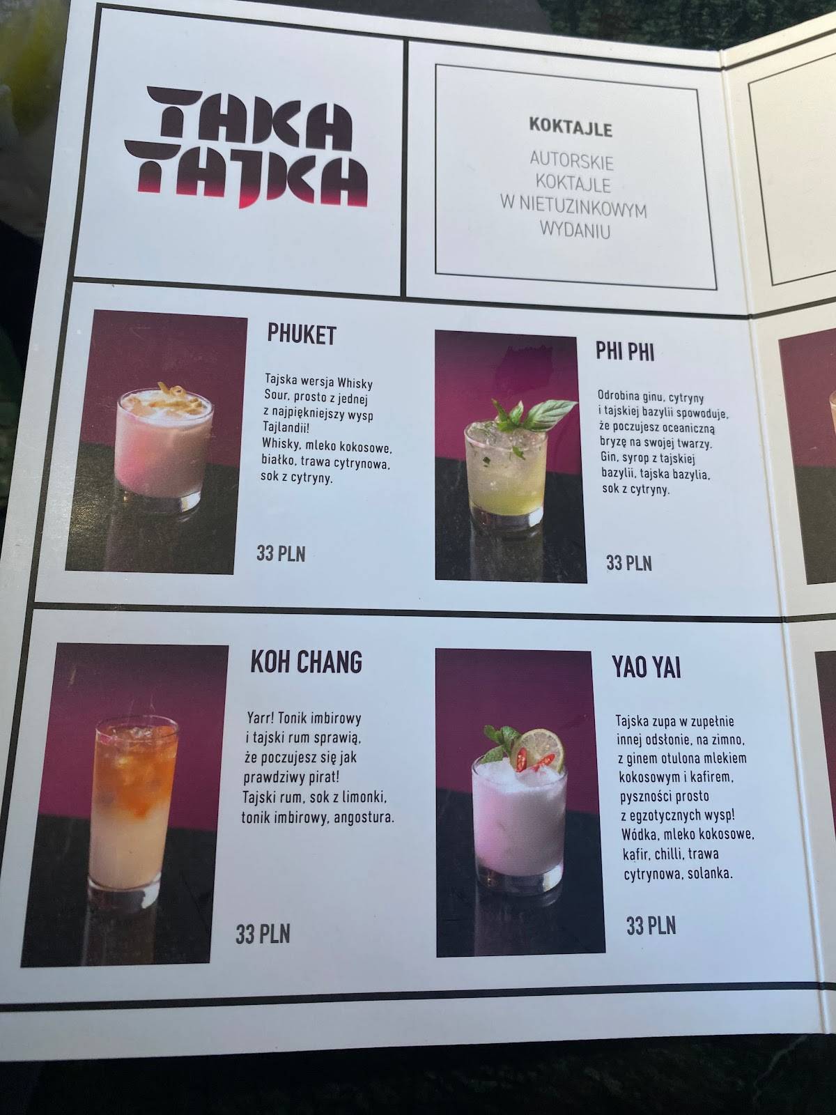Menu at Taka Tajka - restauracja tajska restaurant, Warsaw