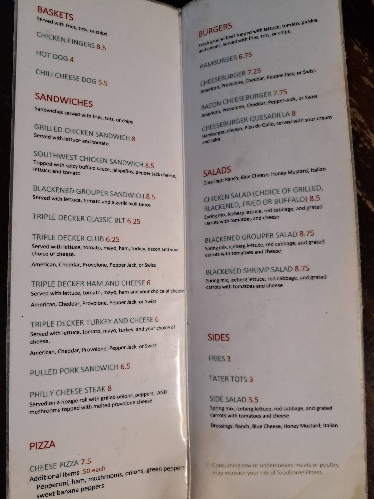 Menu at Geo's Pool And Pub, Tallahassee, Mahan Dr