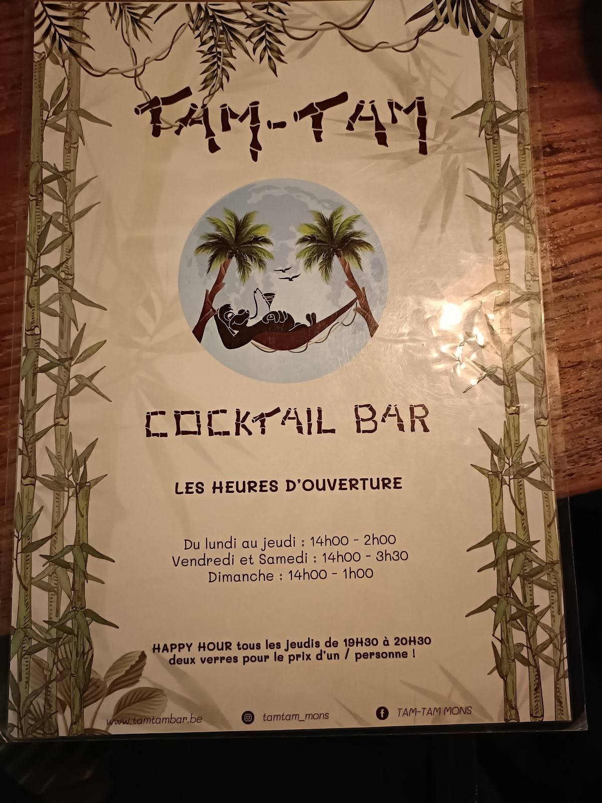 Menu au Tam-Tam Mons pub et bar, Mons