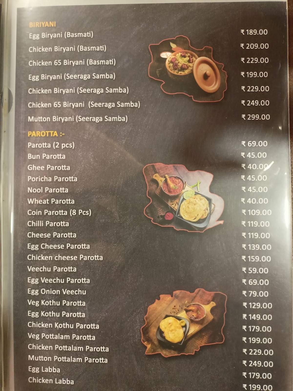 Menu at Tamilan Parotta - South Indian Restaurant - Biryani & Meals ...