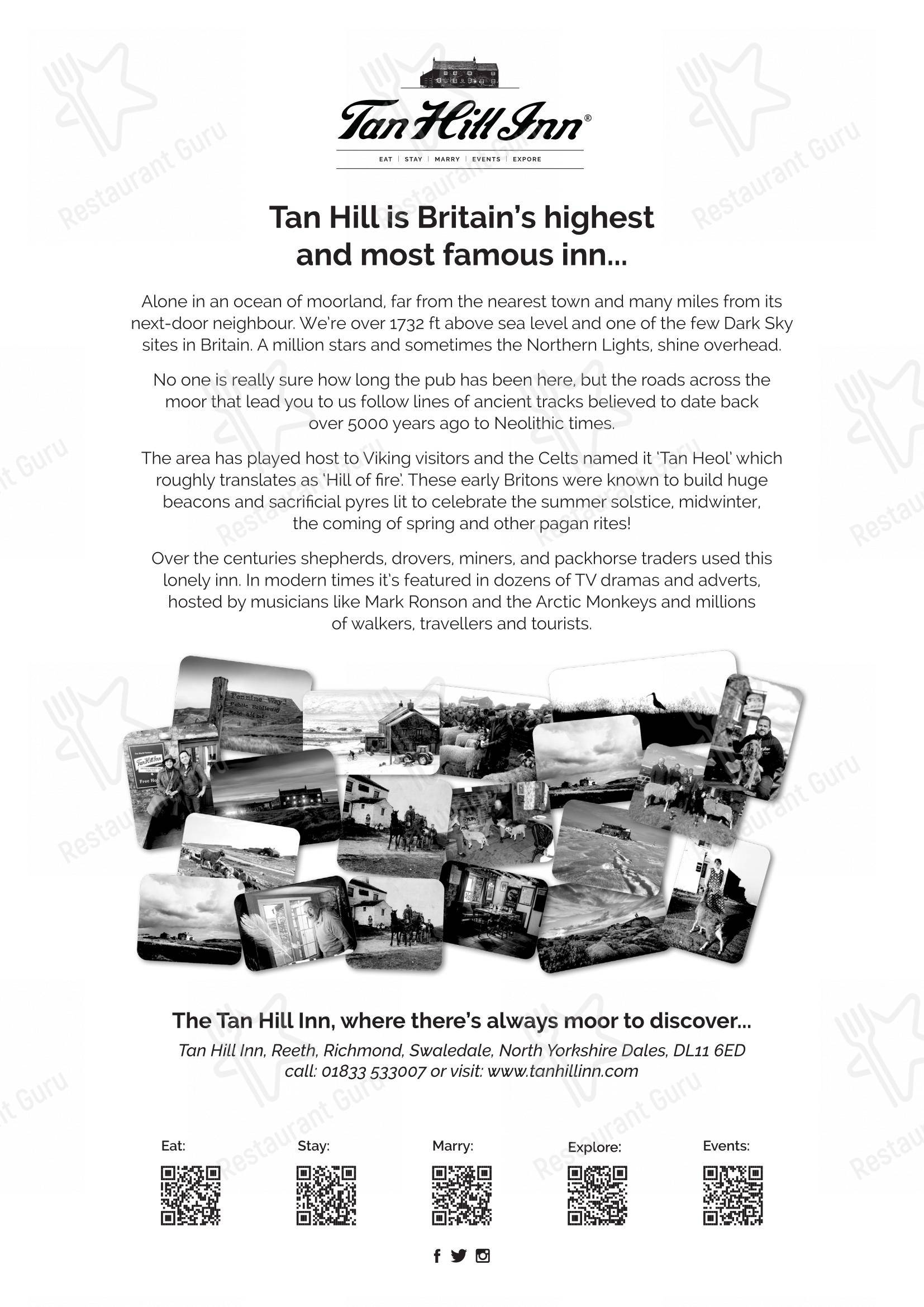 Menu at Tan Hill Inn pub & bar, England, Long Causeway