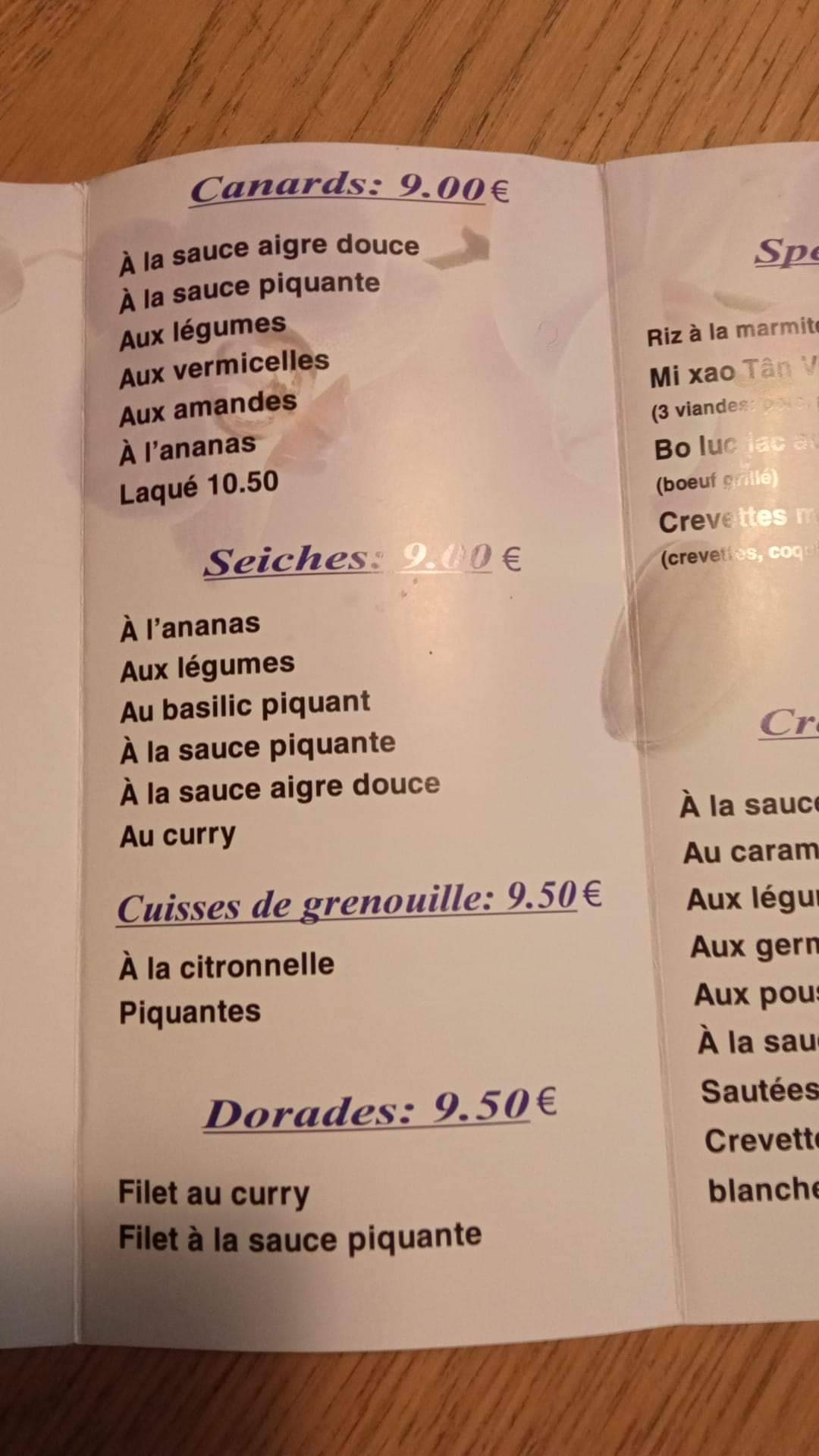 Menu at Tan Viet restaurant, Carnoux-en-Provence