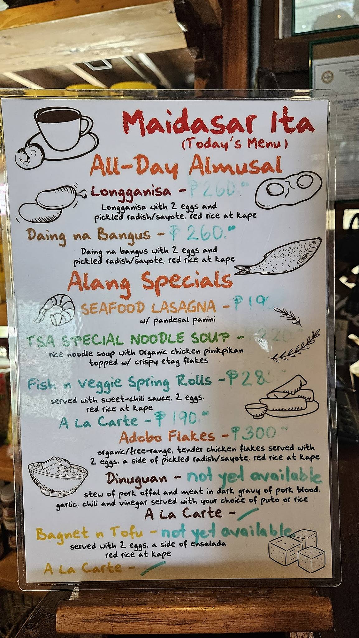 Menu at Tan-aw sa Alang restaurant, Tuba