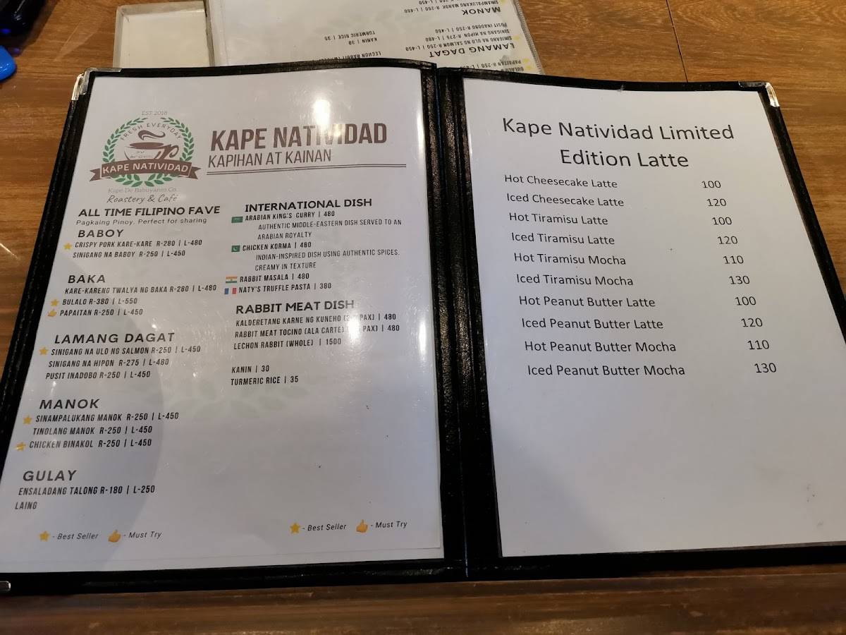Carta del restaurante Kape Natividad Marilaque Tanay, Rizal, Tanay