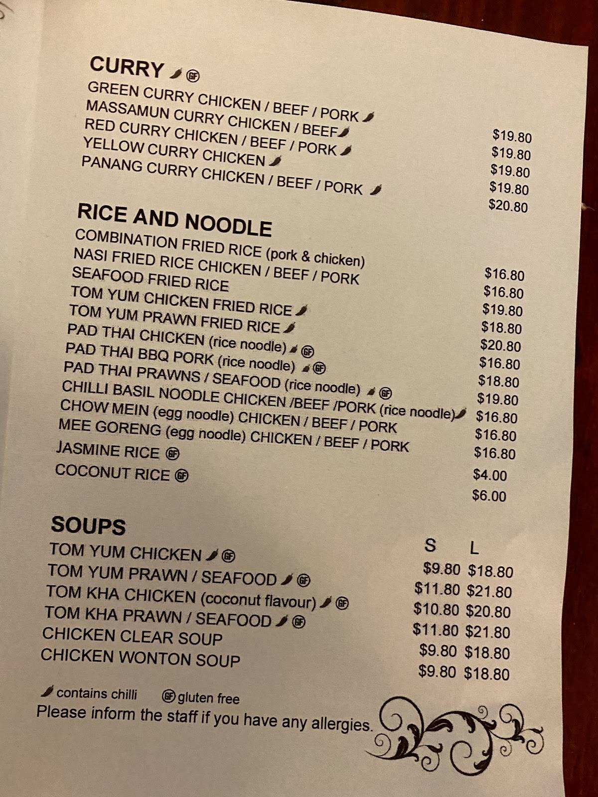 Menu at Tanti's Restaurant, Geraldton