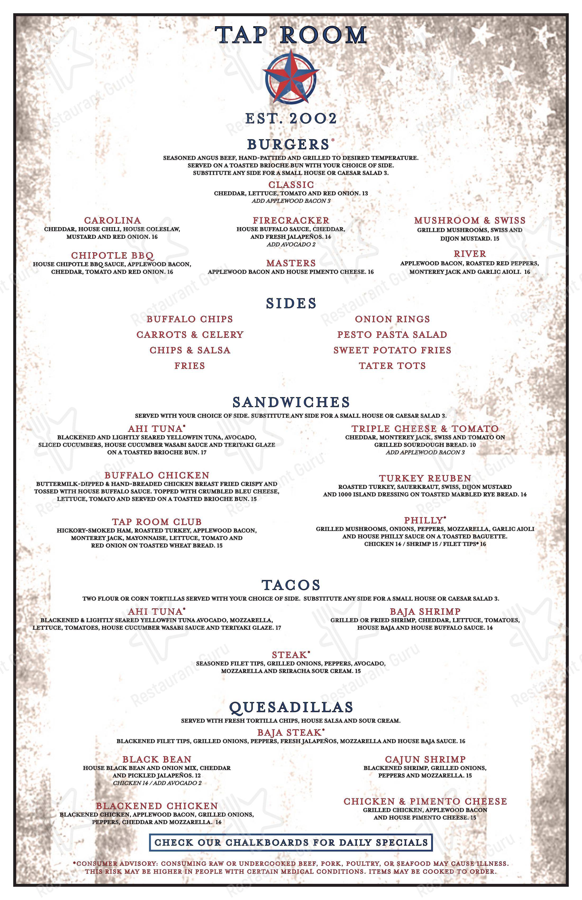 Menu at Tap Room pub & bar, Greensboro