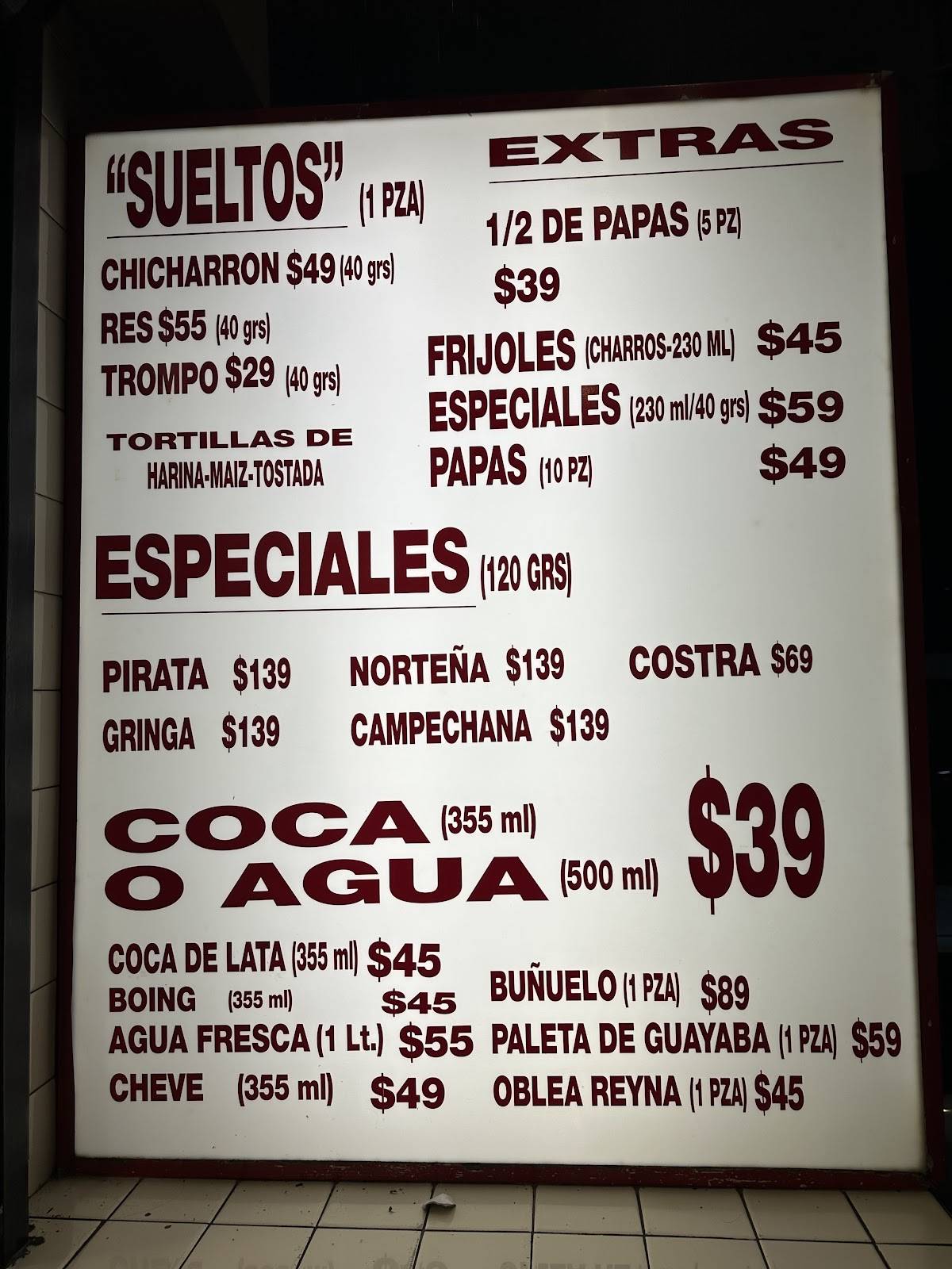 Carta del restaurante Taquería Orinoco ( San Jerónimo ), Monterrey, Av ...
