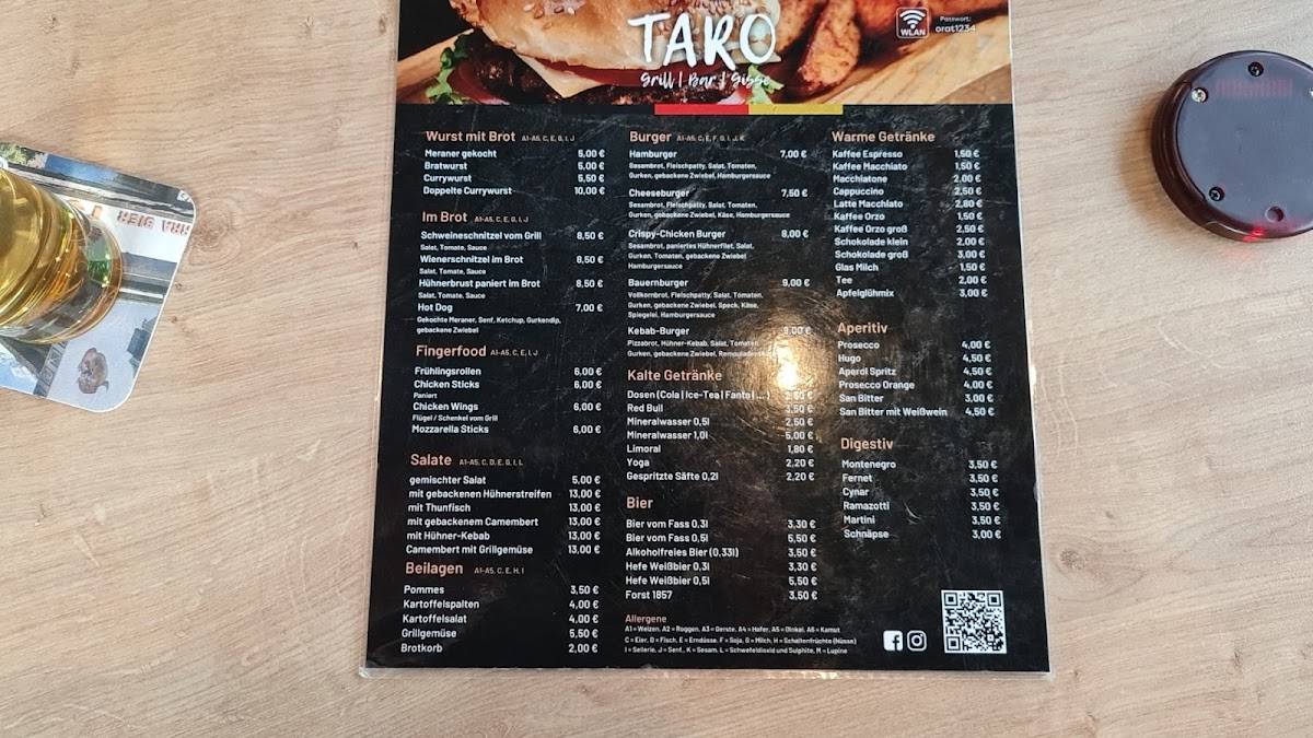 Speisekarte von TARO Burger, Bistro & Bar, Gisse
