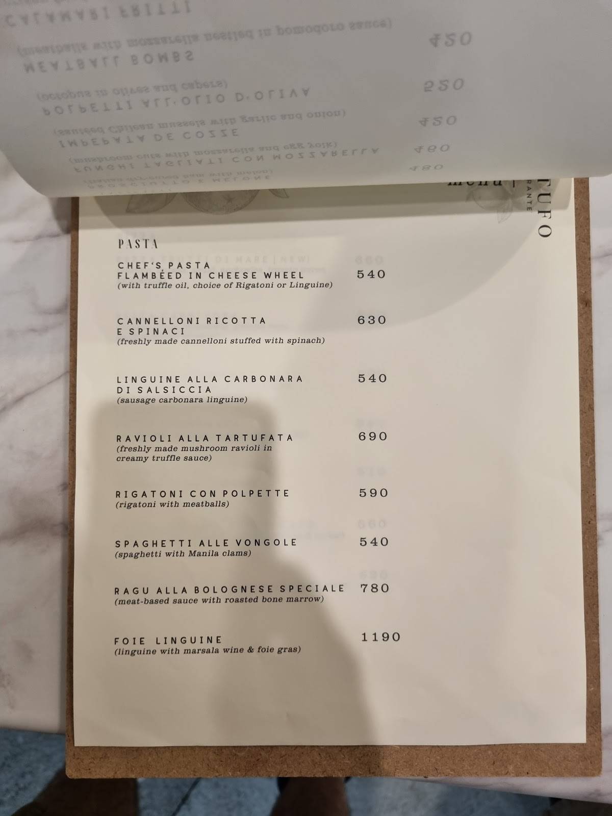 Menu at Tartufo Ristorante - BGC restaurant, Taguig