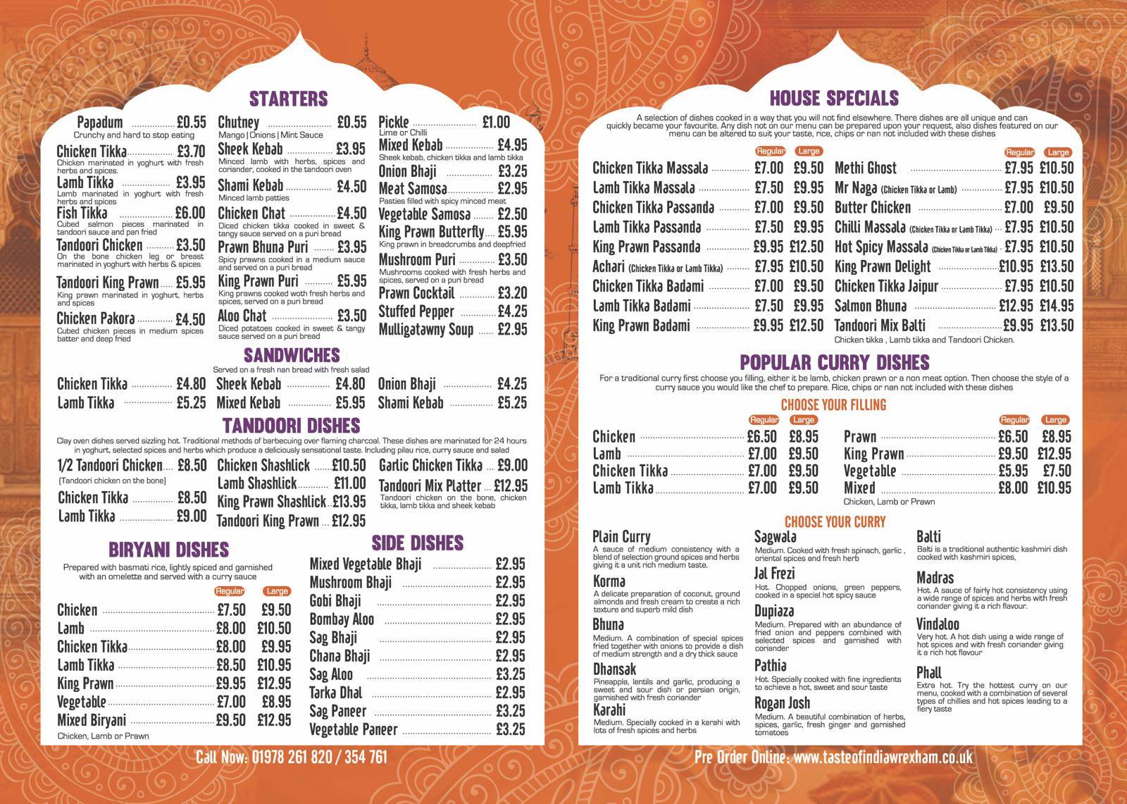 Menu at Taste Of India fast food, Wrexham