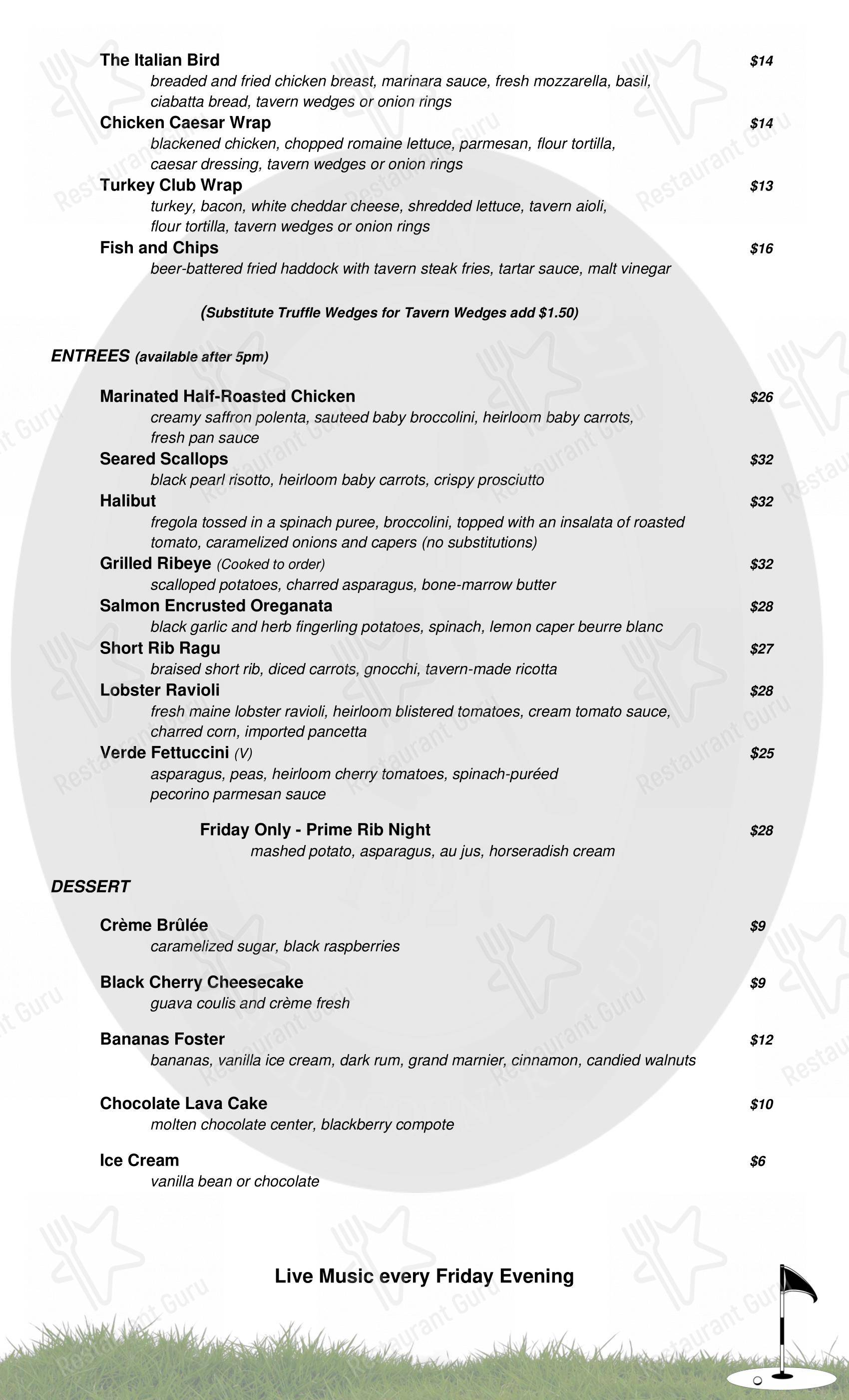 Menu at Tavern 1927 restaurant, Suffield