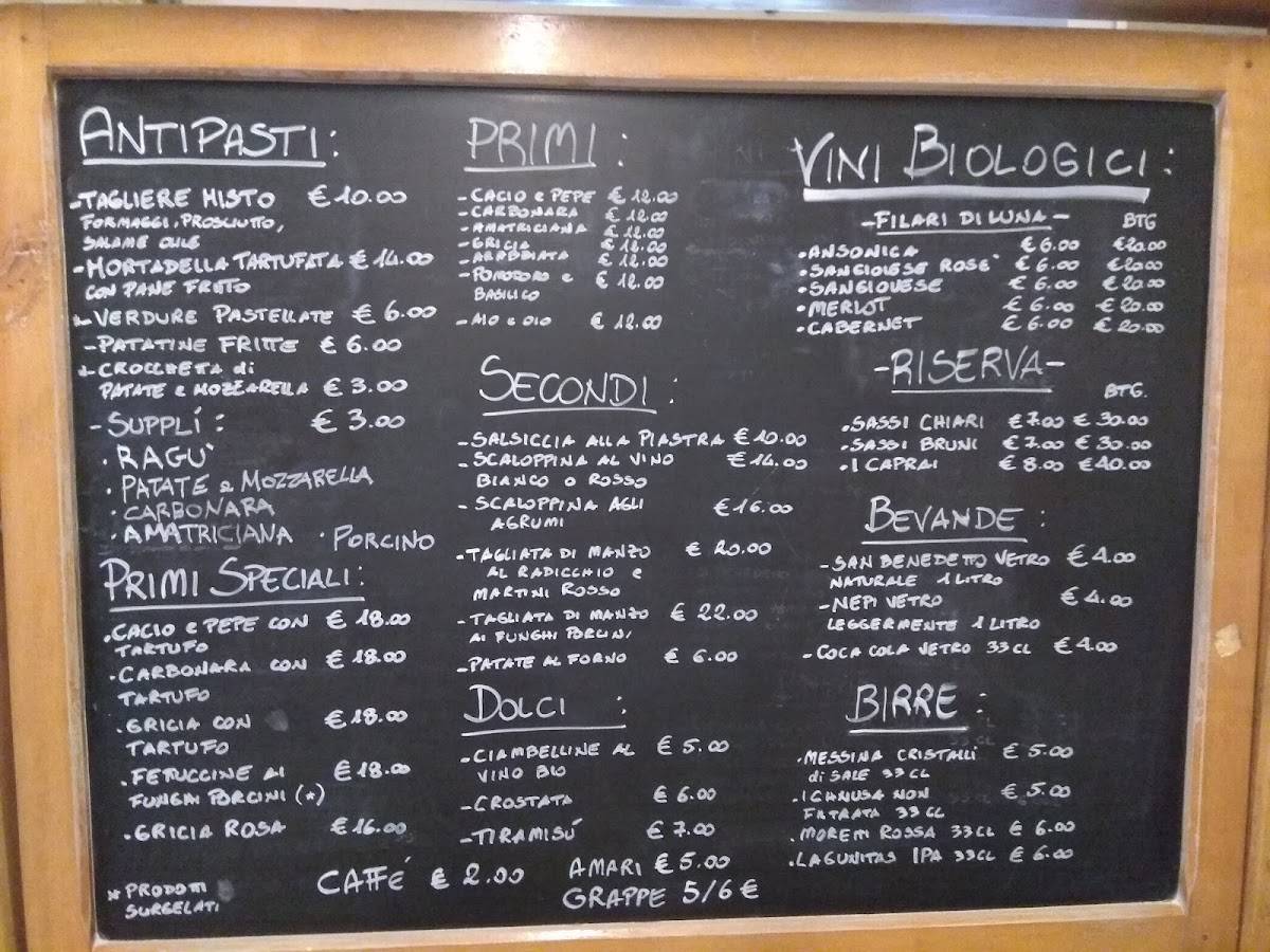 Menu at Taverna Testaccio restaurant, Rome, Via di Monte Testaccio, 46/48A