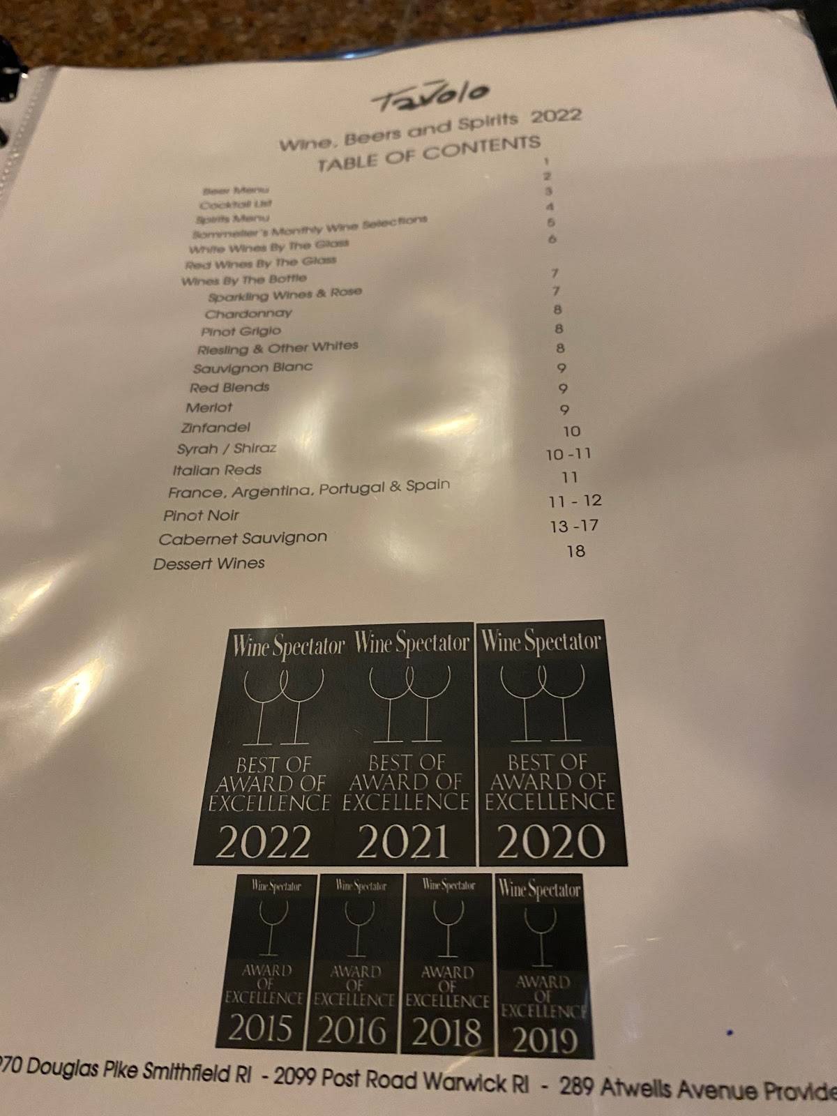Menu at Tavolo Wine Bar & Tuscan Grille, Smithfield