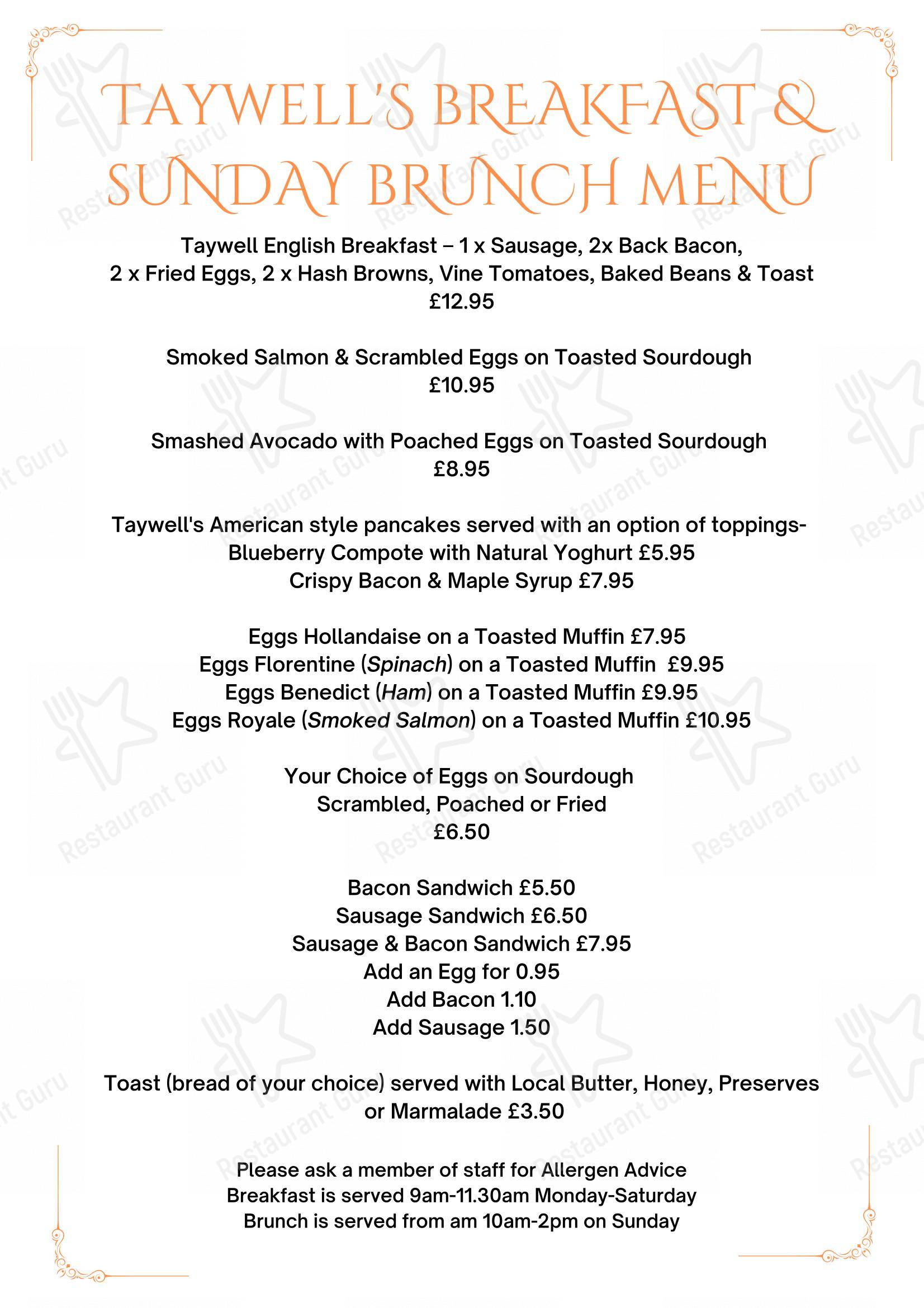 Menu at Taywell Farm Shop cafe, Cranbrook