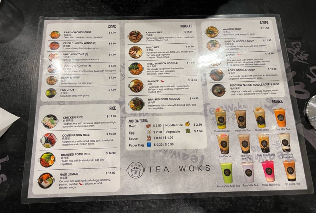 Menu at Tea Woks restaurant, Perth