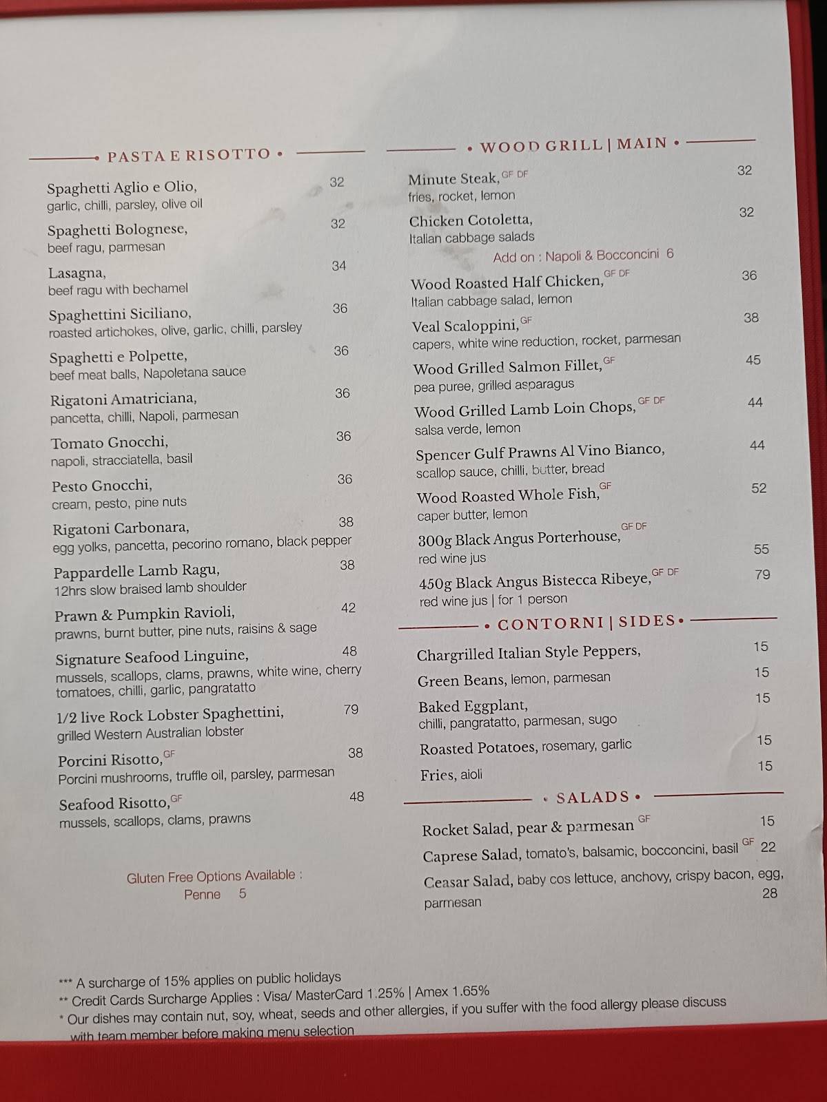 Menu at Teatro Gastronomia restaurant, Southbank, 37.819757
