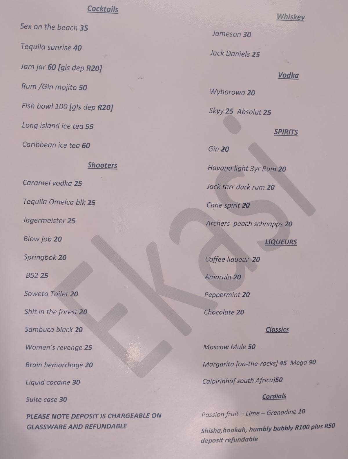 Menu at Teez Lounge Gugulethu& Butcher restaurant, Cape Town