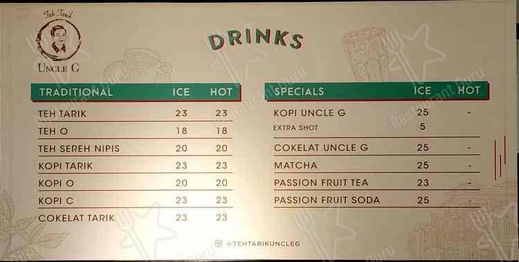 Menu at Teh Tarik Uncle G, Jakarta