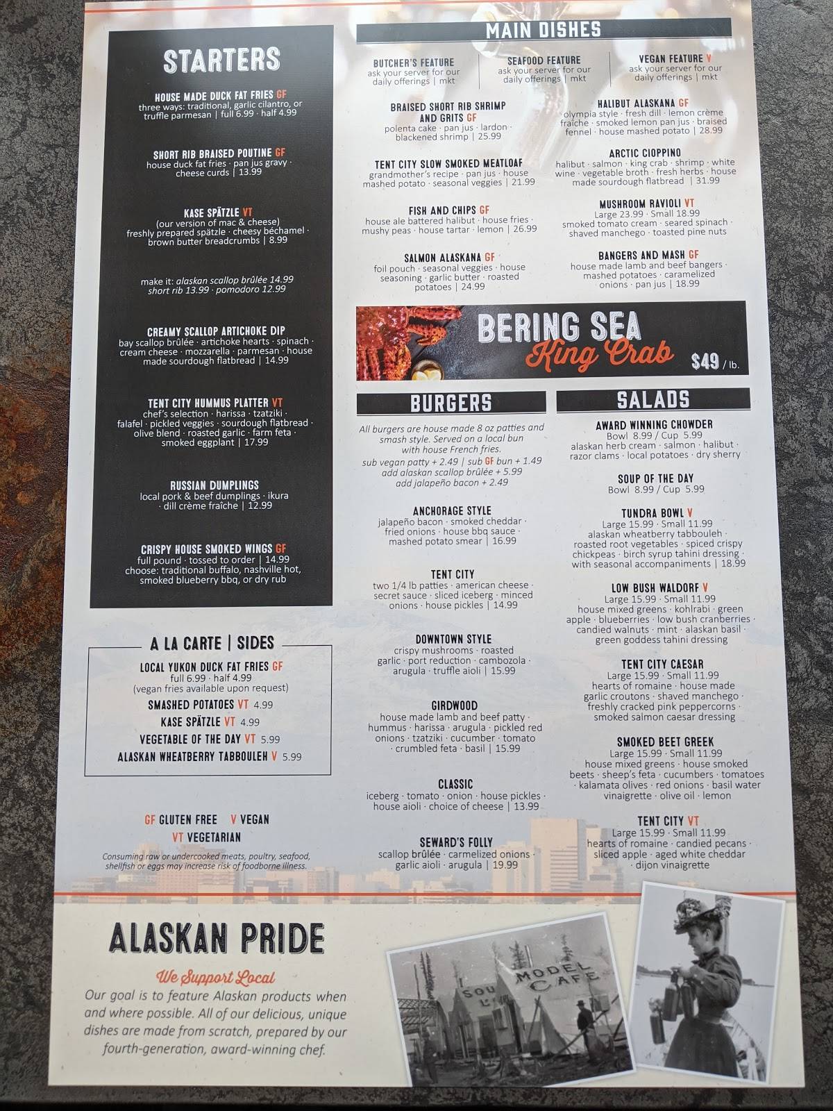 Menu at Tent City Taphouse pub & bar, Anchorage