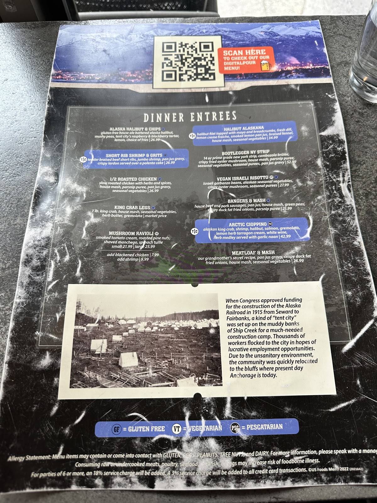 Menu at Tent City Taphouse pub & bar, Anchorage