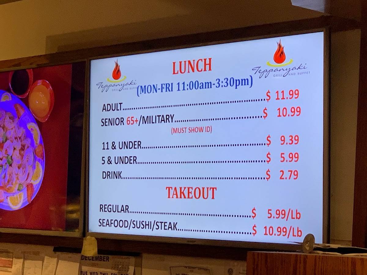 Menu at Teppanyaki Grill & Buffet restaurant, El Paso