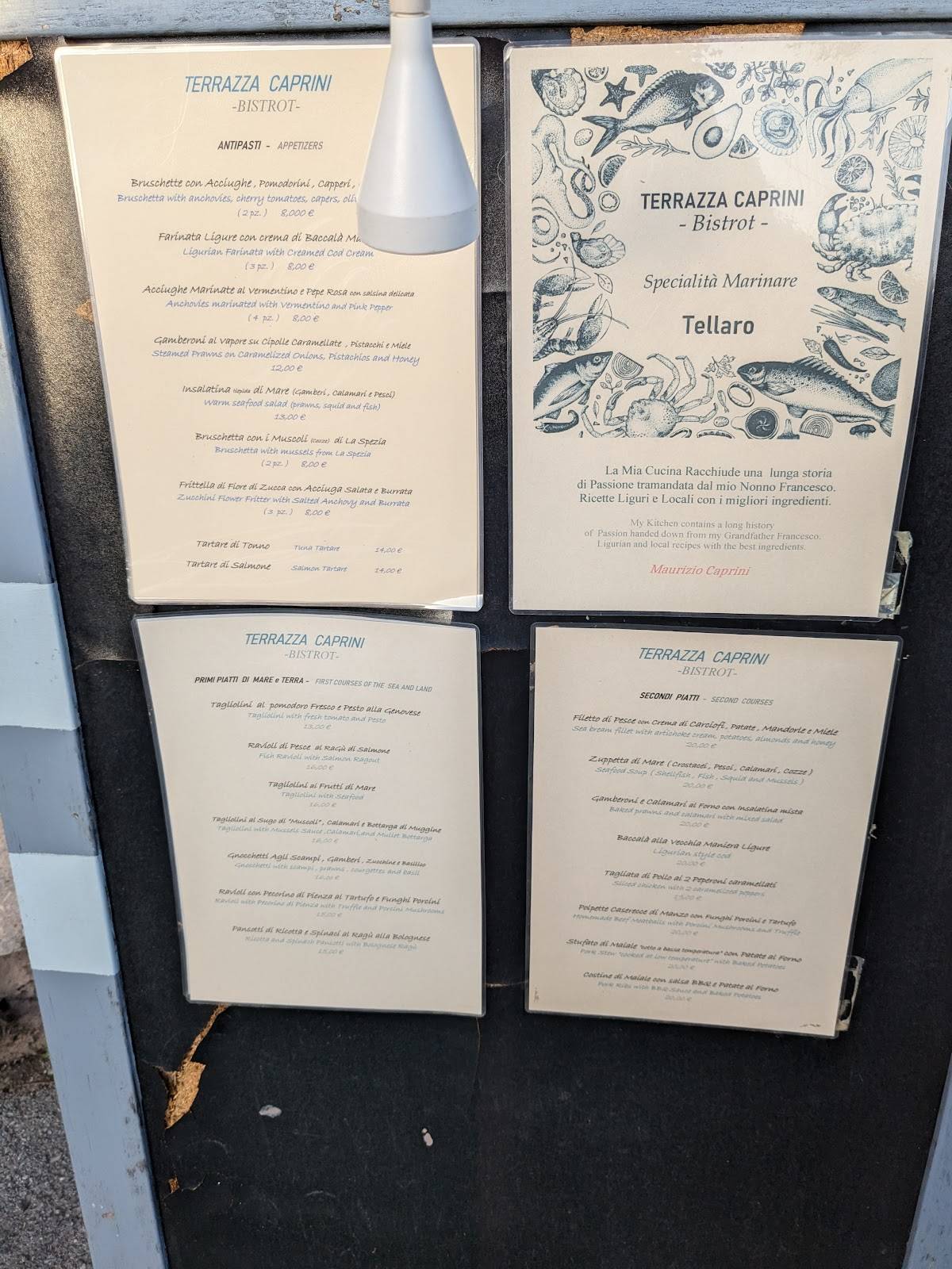 Menu at Terrazza Caprini Bistrot restaurant, Lerici