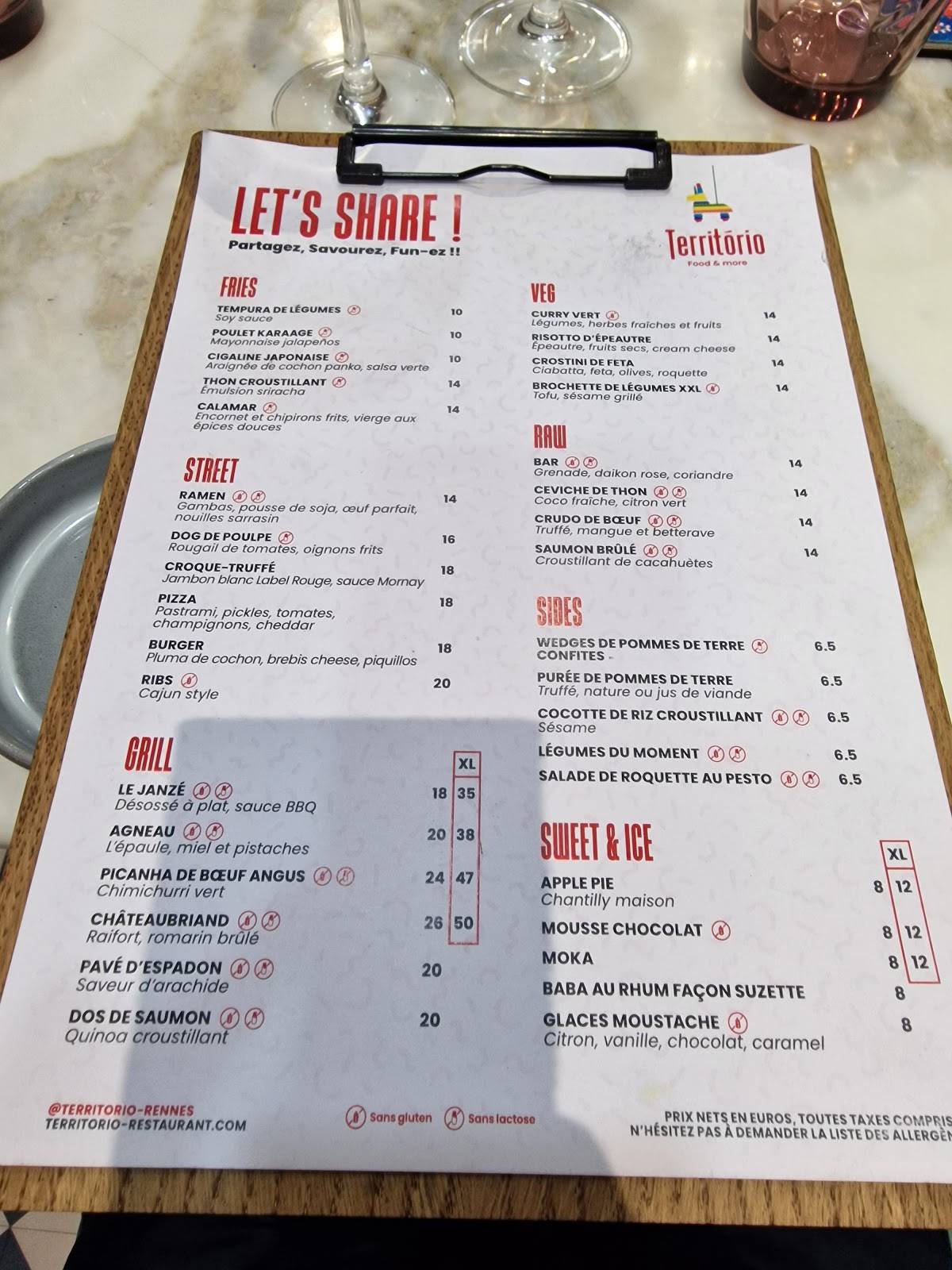 Menu at Território restaurant, Rennes