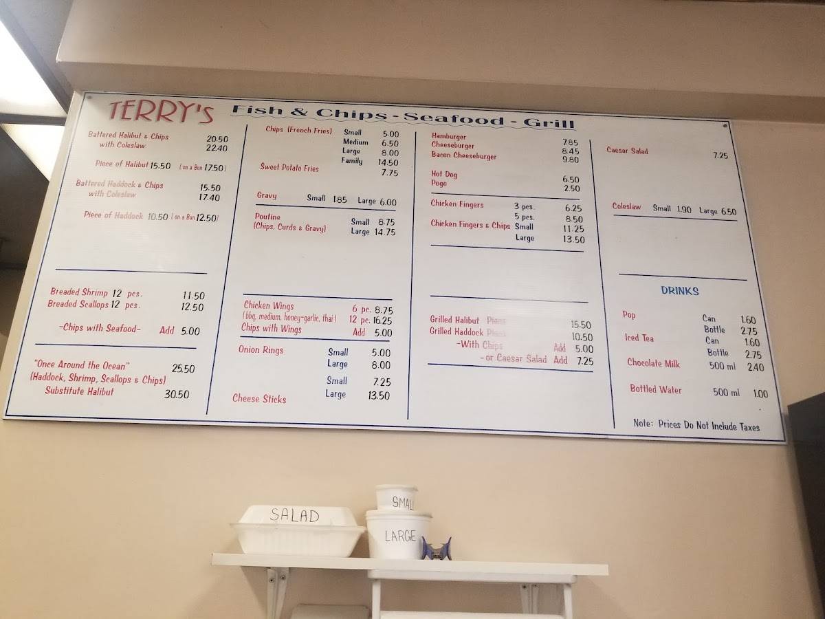 Menu at Terry's Fish & Chips Seafood Grill restaurant, Lindsay