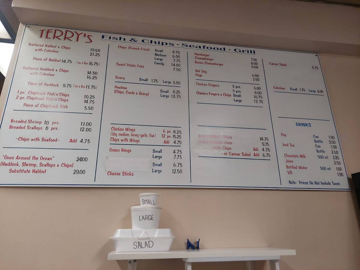 Menu at Terry's Fish & Chips Seafood Grill restaurant, Lindsay