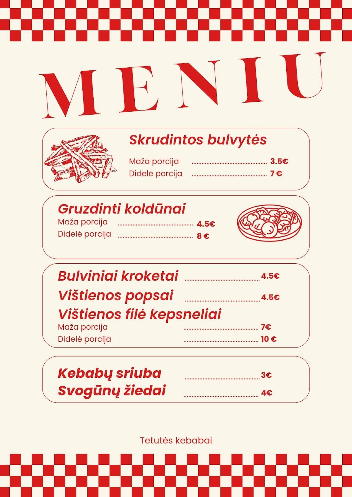 Menu at Tetutės Kebabai, Širvintos