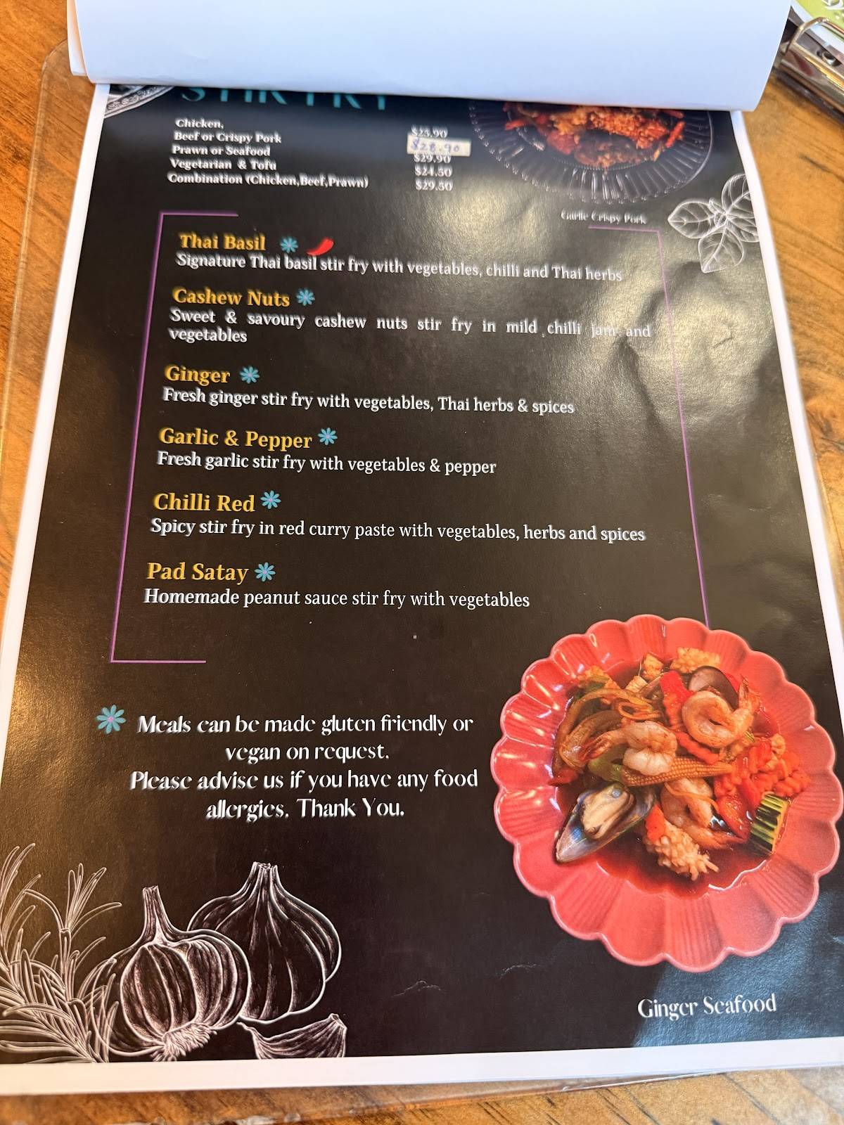 Menu at Thai Beach House restaurant, Dromana
