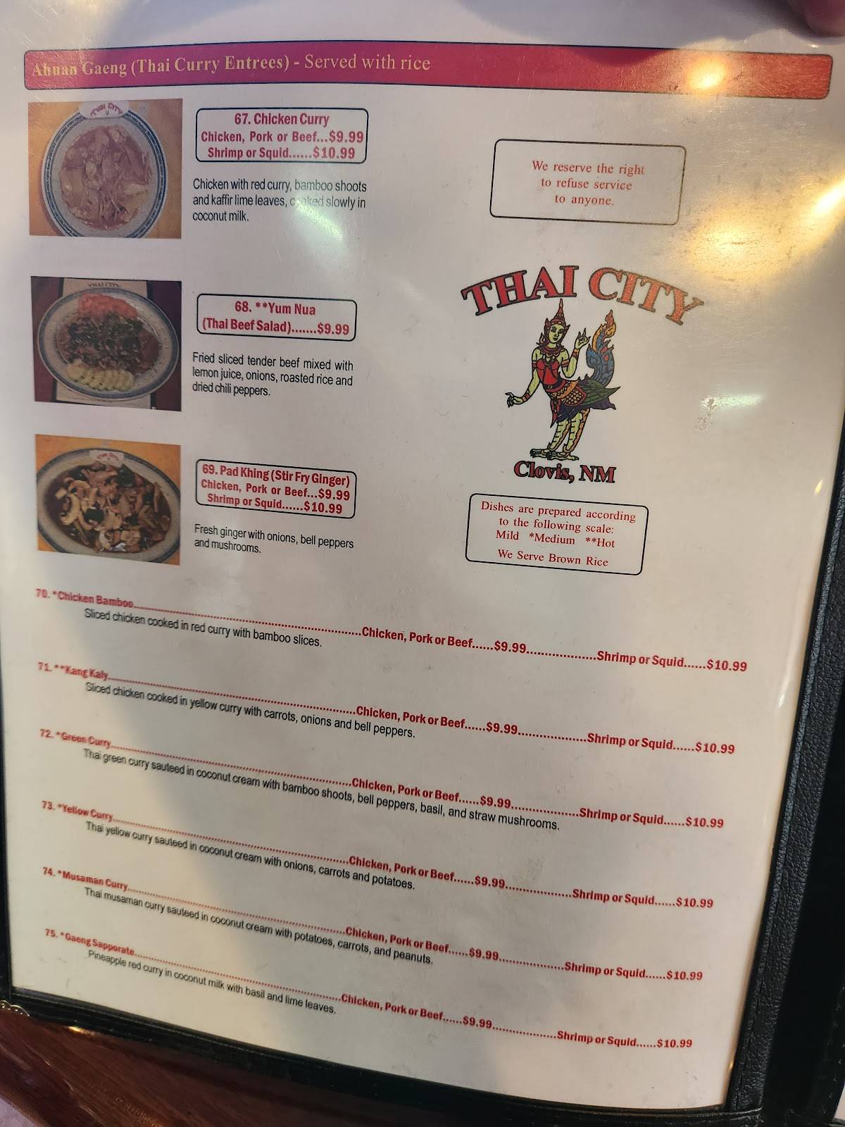 Menu at Thai City restaurant, Clovis