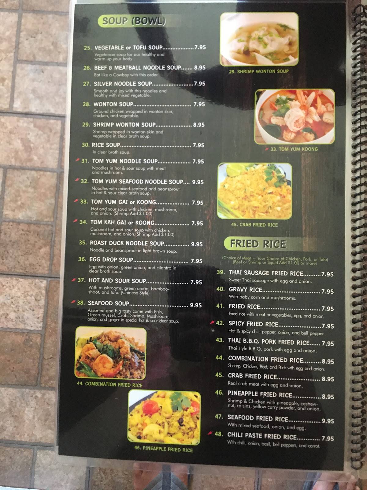 Menu at Thai Garden restaurant, Rosamond, Sierra Hwy