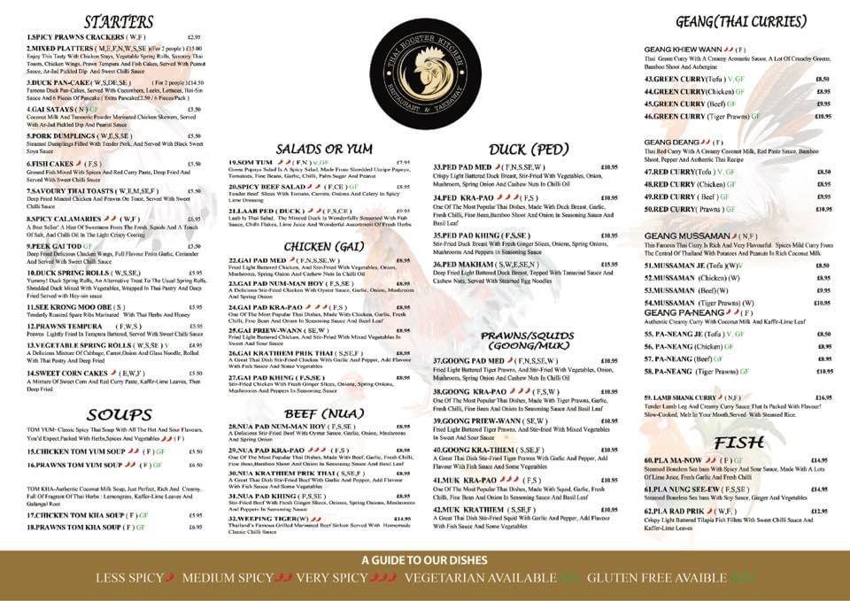Menu at Thai Rooster Kitchen restaurant, Birkenhead
