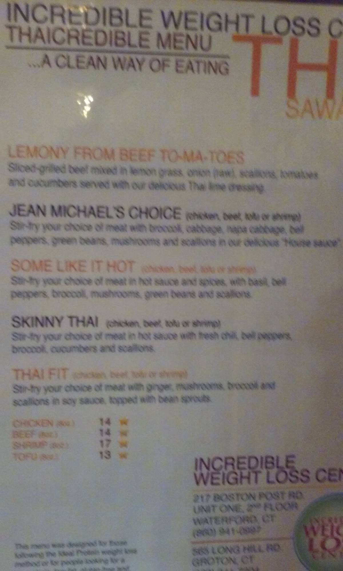 Menu at Thai Sawasdee restaurant, Groton