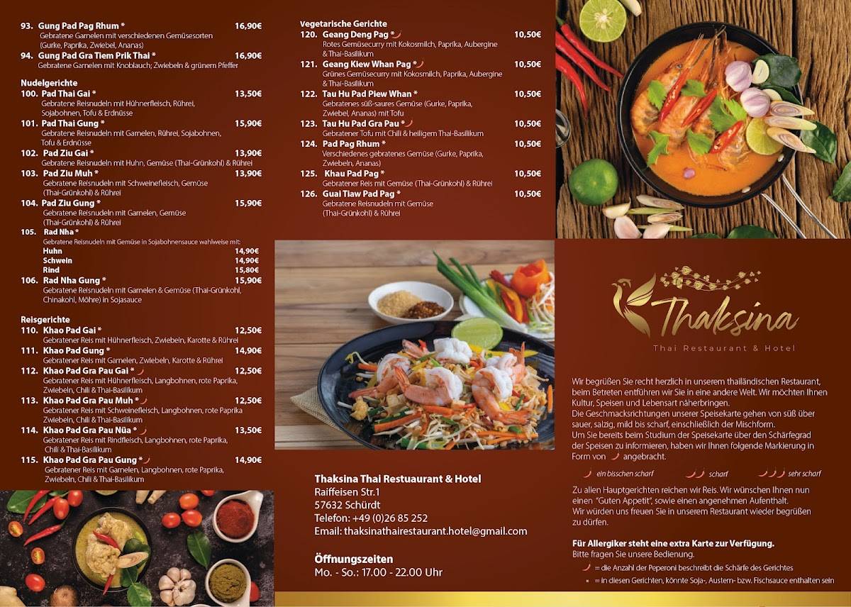 Speisekarte von Thaksina - Thairestaurant, Schürdt