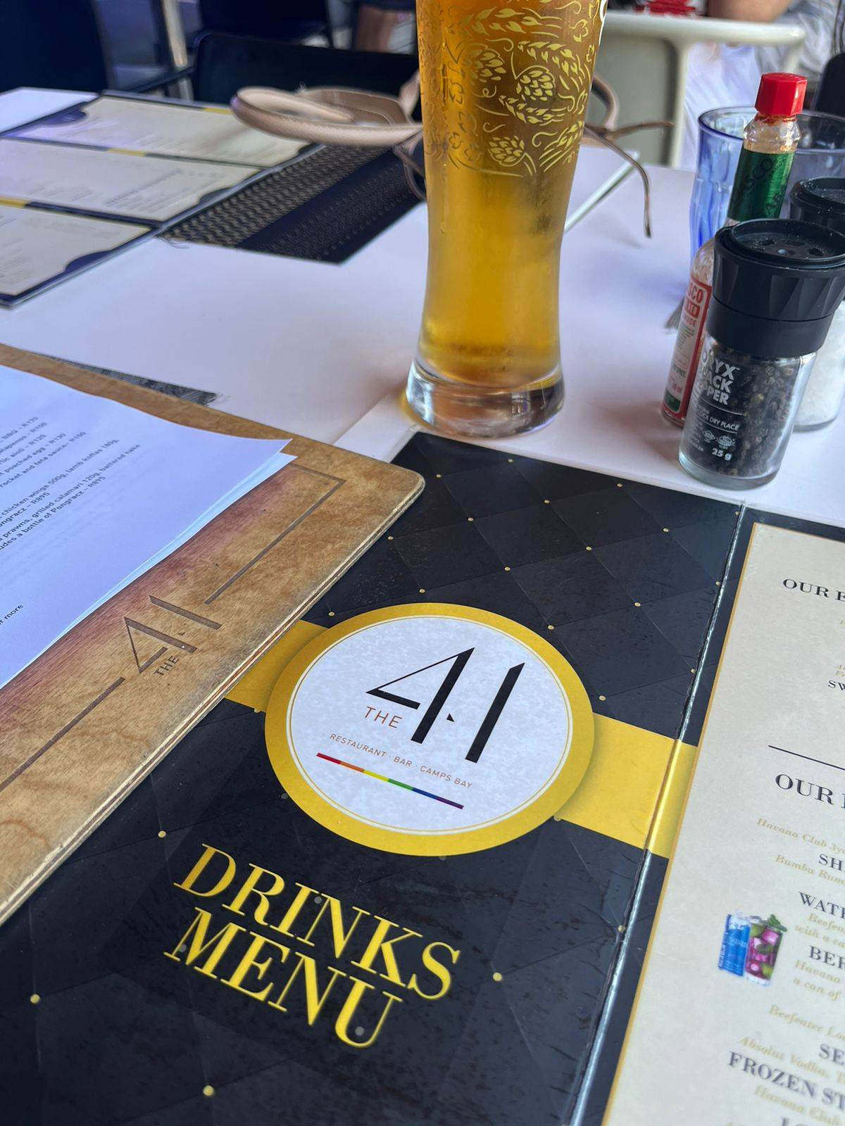 Menu at The 41 restaurant, Cape Town
