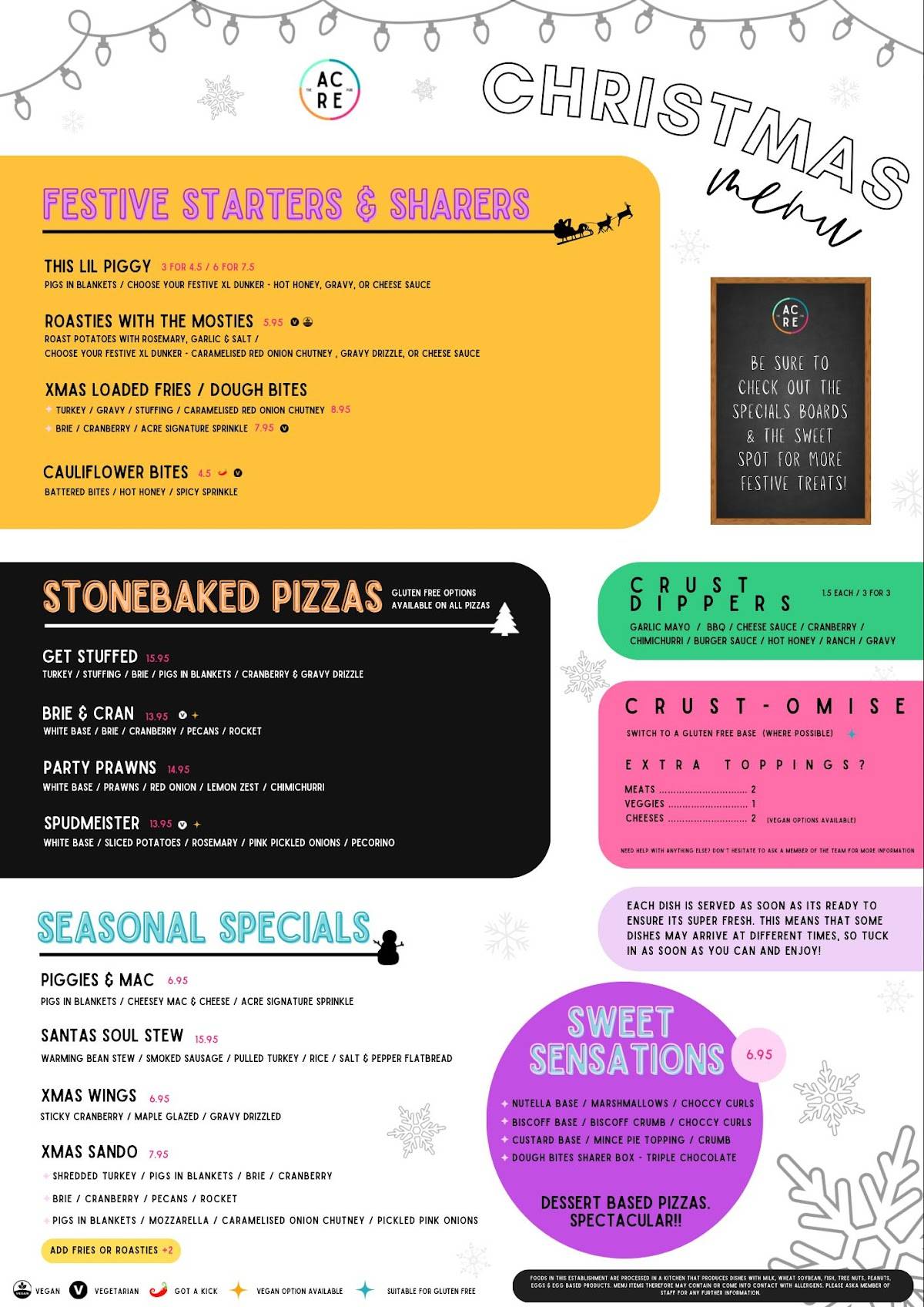 Menu at The Acre Pub, March