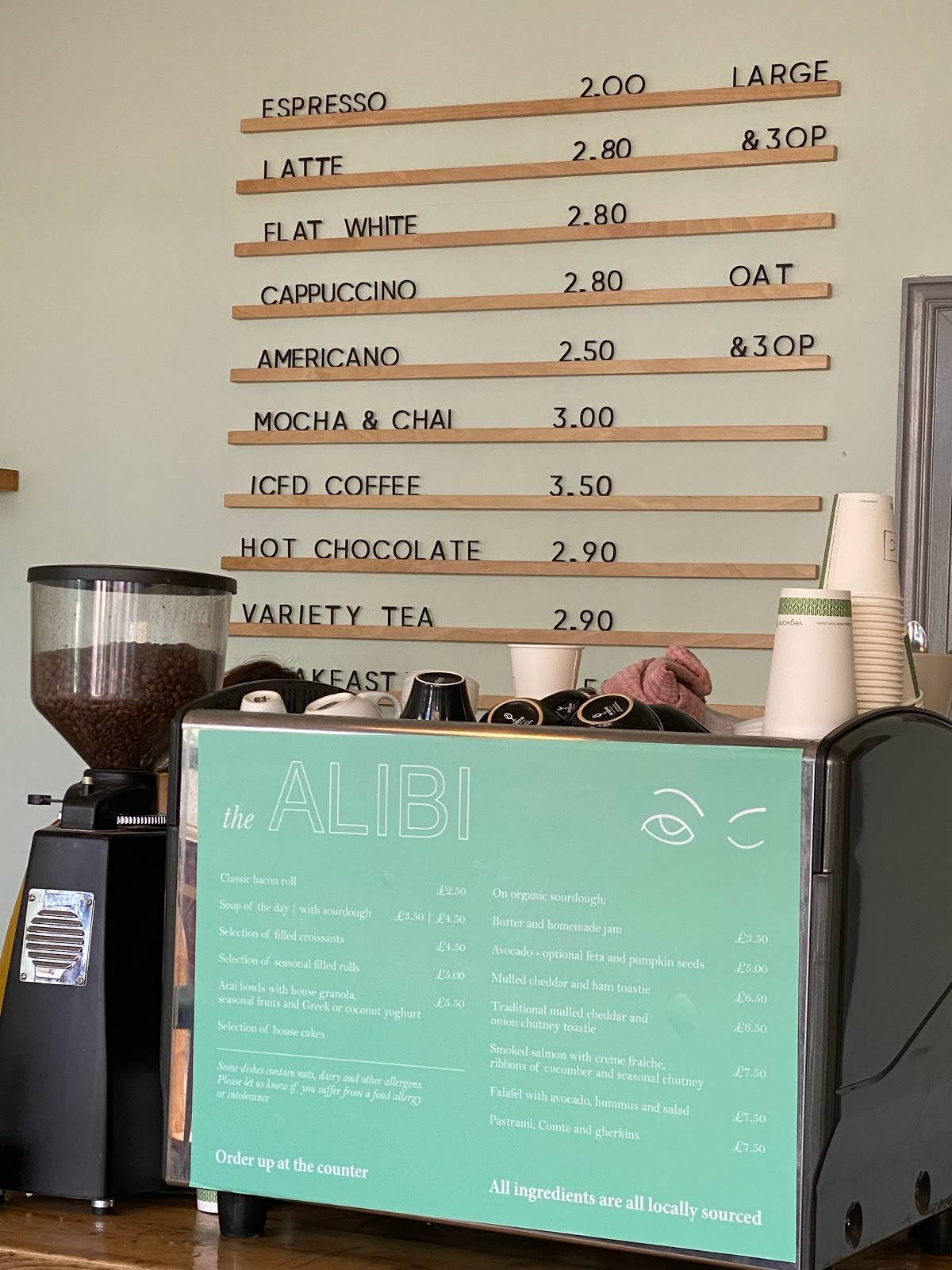 Menu at The Alibi Cafe, Edinburgh