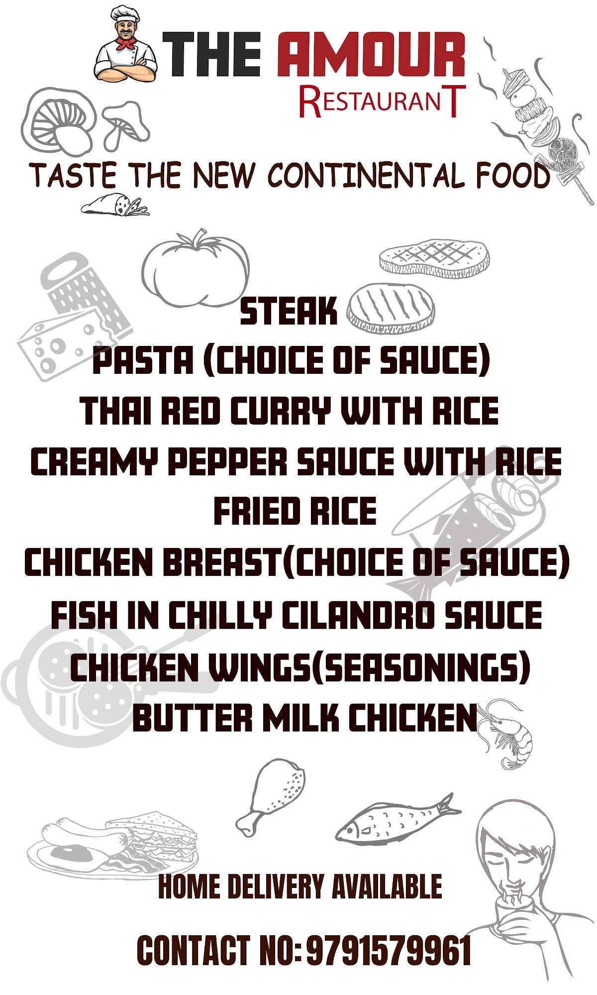 Menu at The Amour Restaurant family cuisine, Chennai