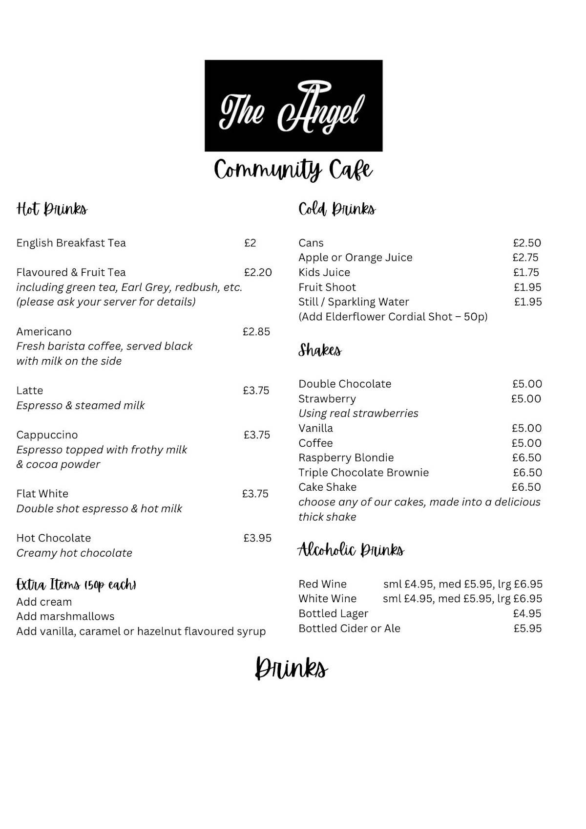 Menu at The Angel Community Cafe Needham Market, Needham Market