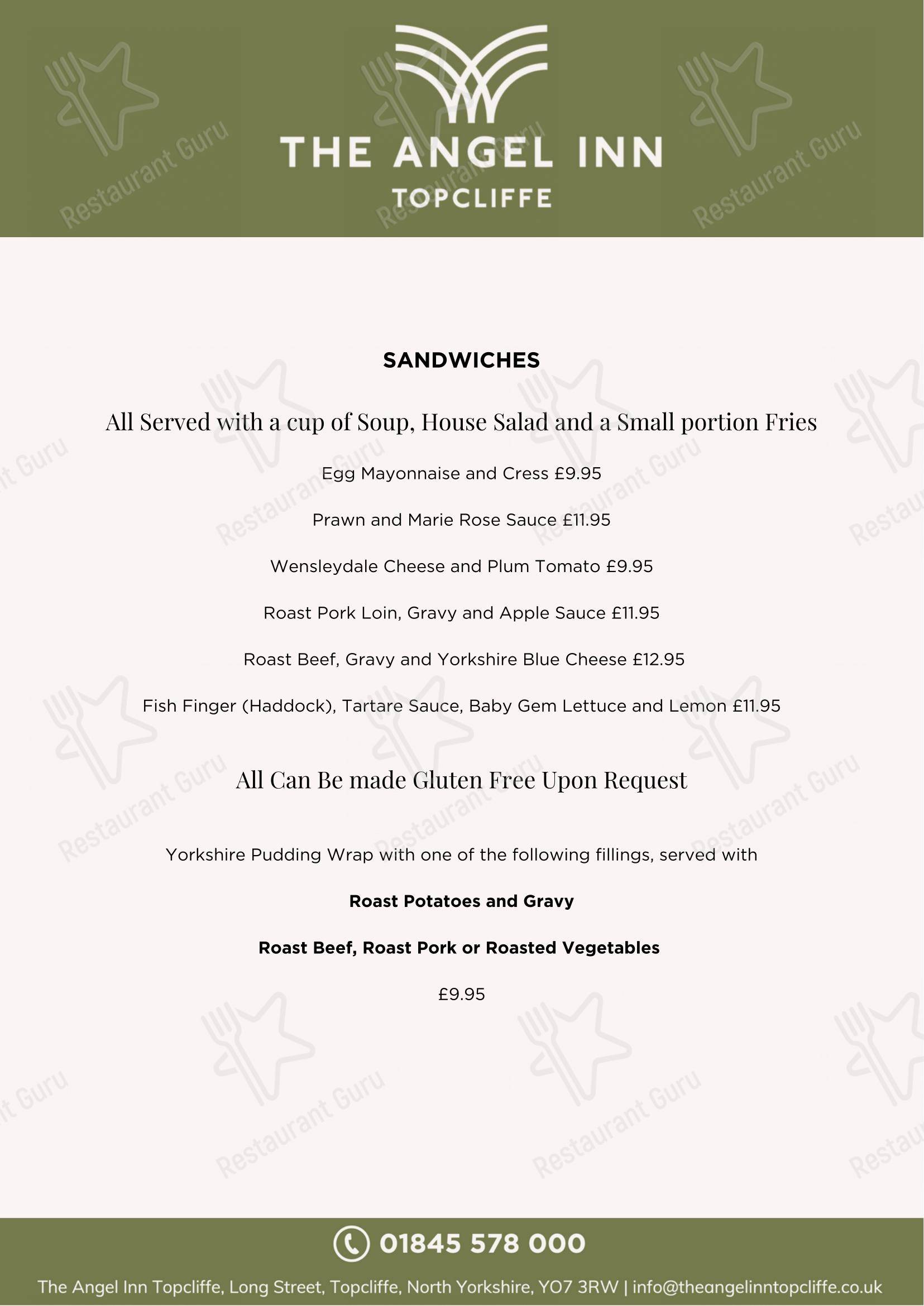 Menu at The Angel Inn at Topcliffe pub & bar, Topcliffe