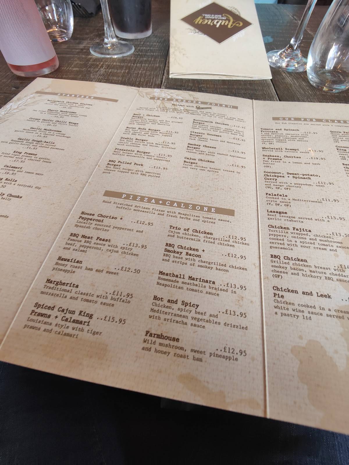 Menu at The Aubrey Arms restaurant, Ystalyfera