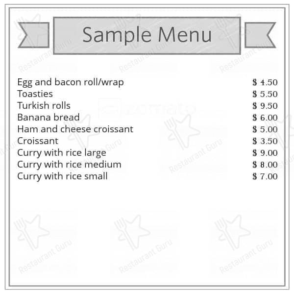 Menu at The Bean Hub cafe, Melbourne