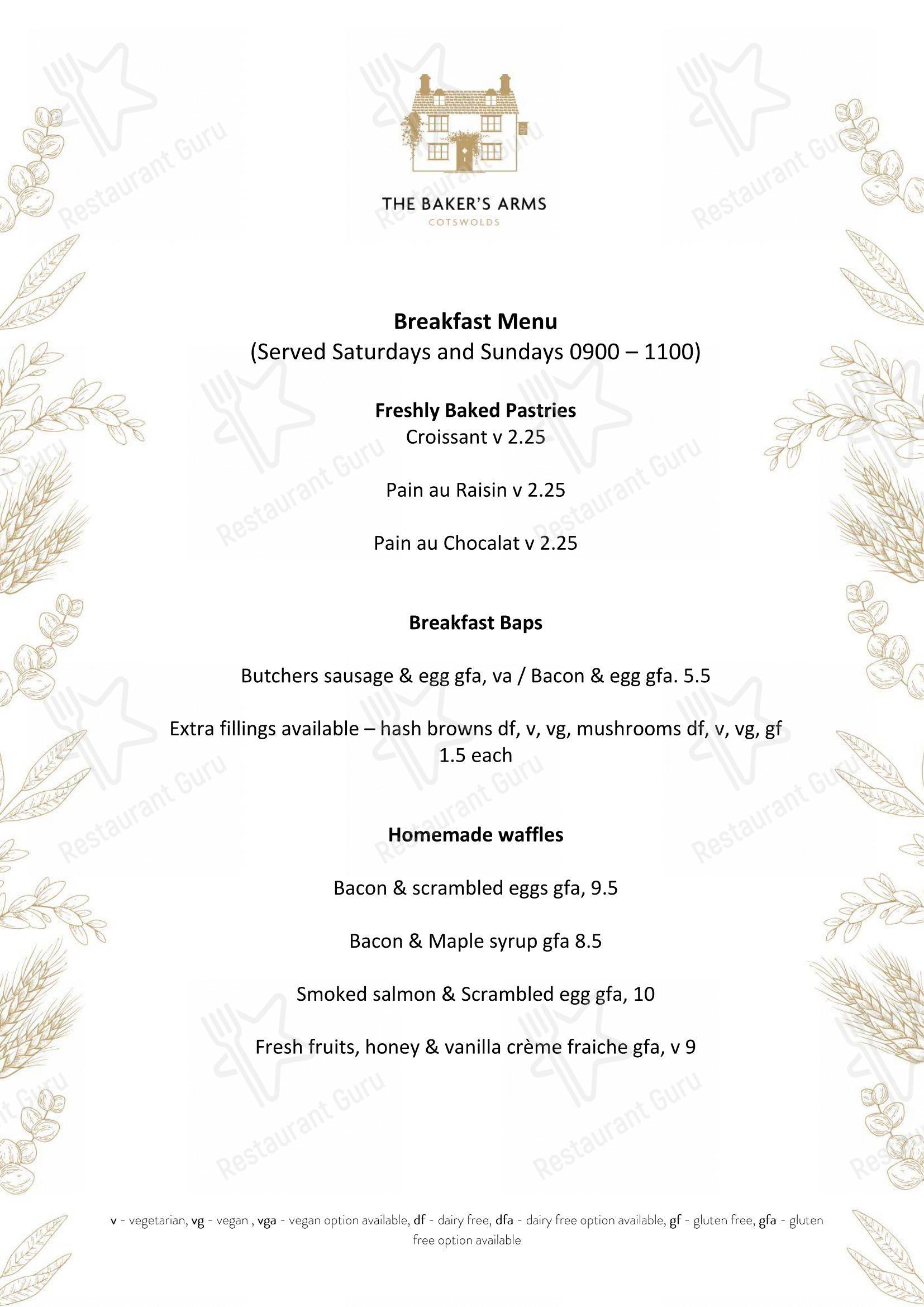 Menu at The Bakers Arms pub & bar, Somerford Keynes, Somerford Keynes