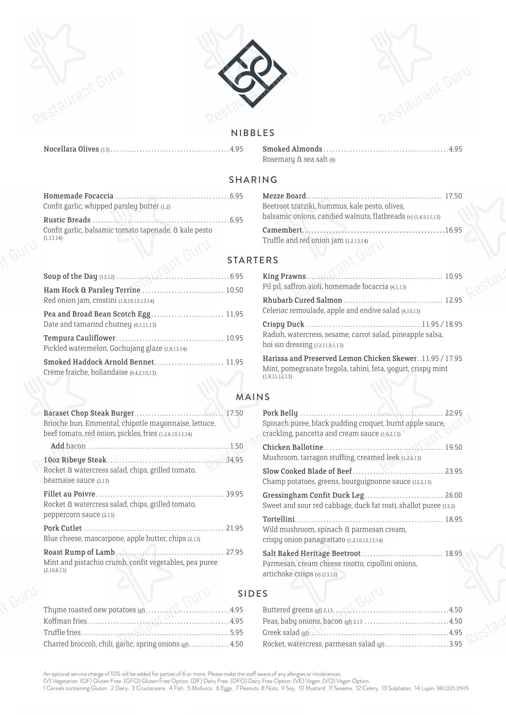 Menu at The Baraset Barn, Stratford-upon-Avon, Pimlico Ln