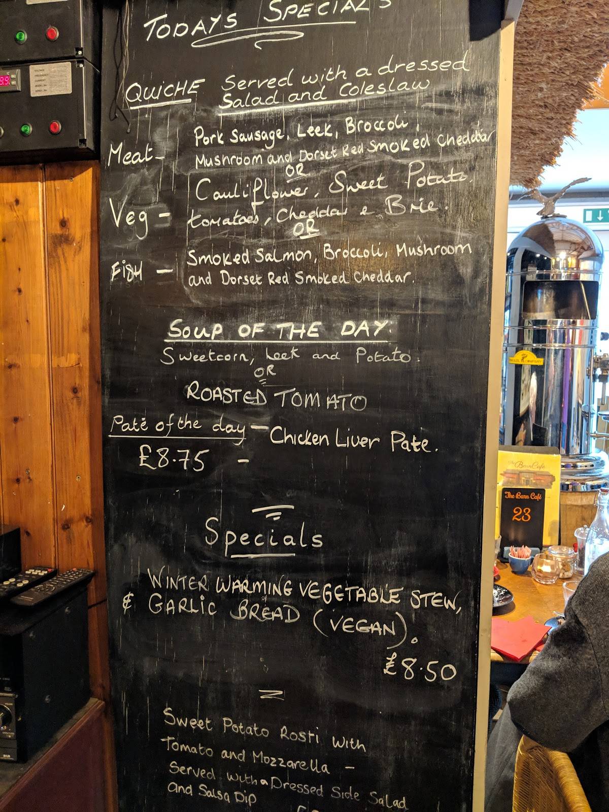 Menu at The Barn Cafe Dorset, Lytchett Minster