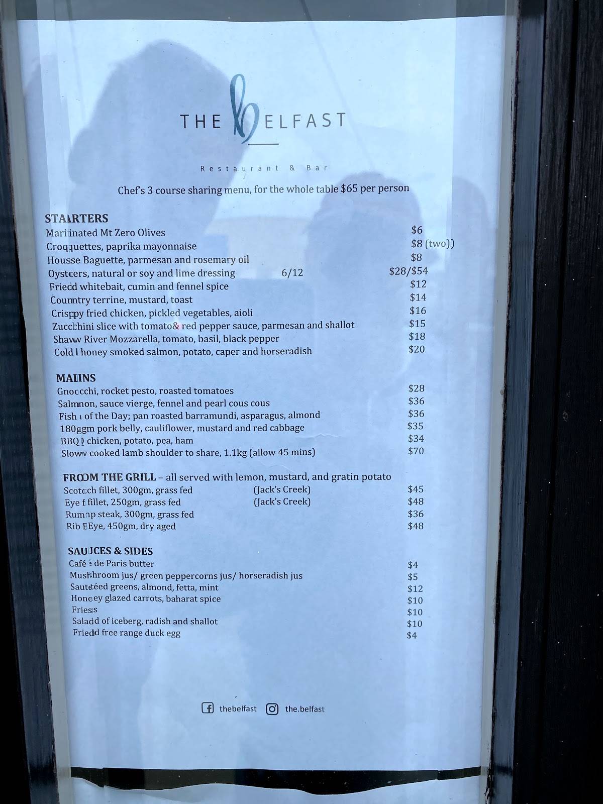 Menu at The Belfast pub & bar, Port Fairy