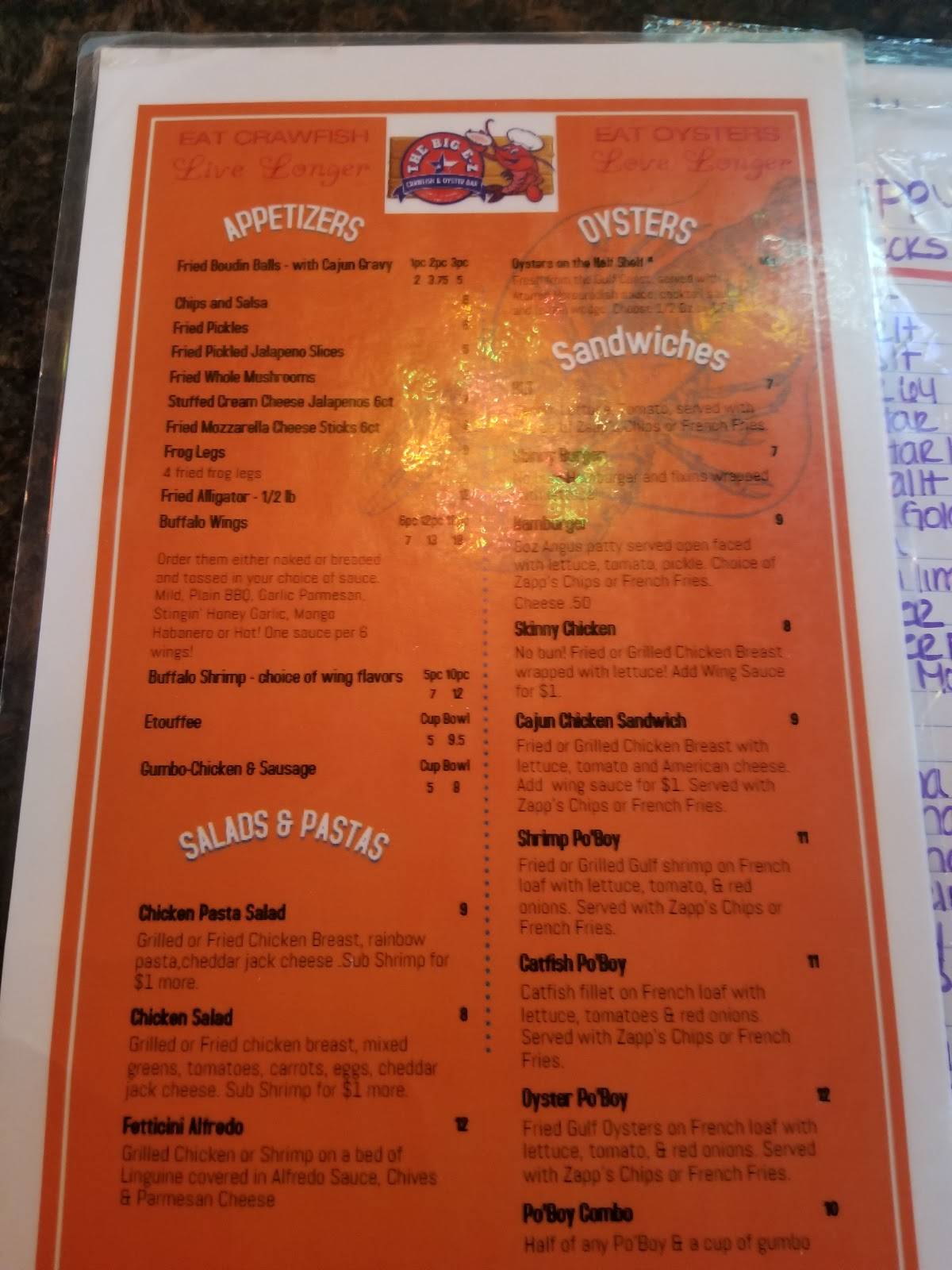 Menu at The Big E-Z Crawfish & Oyster Bar, Huntsville